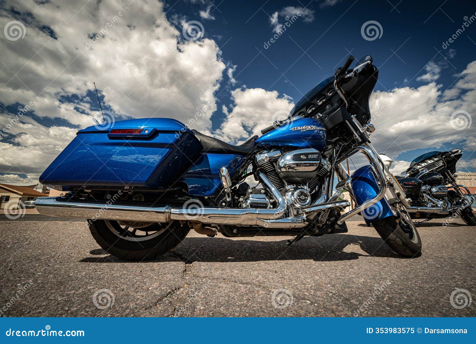 Bright Blue Motorcycle Standing on the Road Stock Image - Image of ...