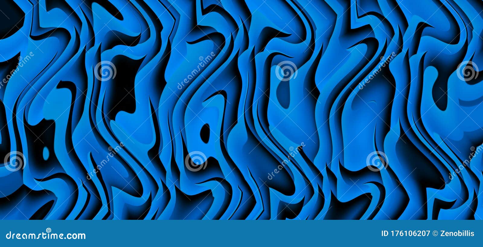 Bright Blue Neon Glowing Distorted Abstract Wavy Pattern. Dynamic ...