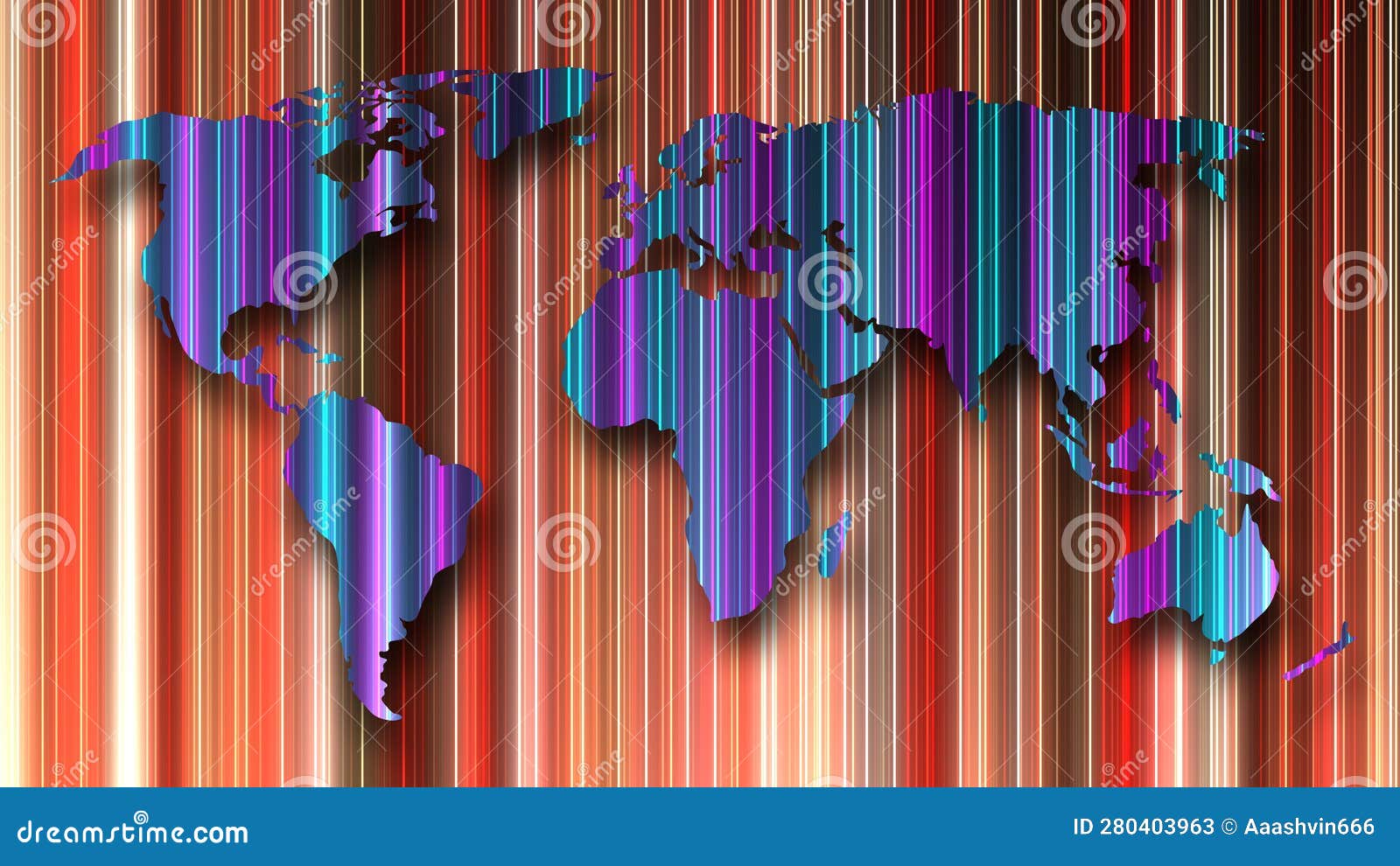Bright Blue Neon Lines and World Map Concept Stock Illustration ...