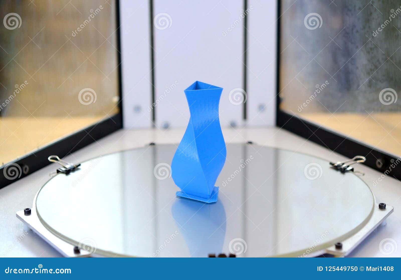 Bright Blue Object Printed by 3d Printer on 3d Printer Inside. Stock ...