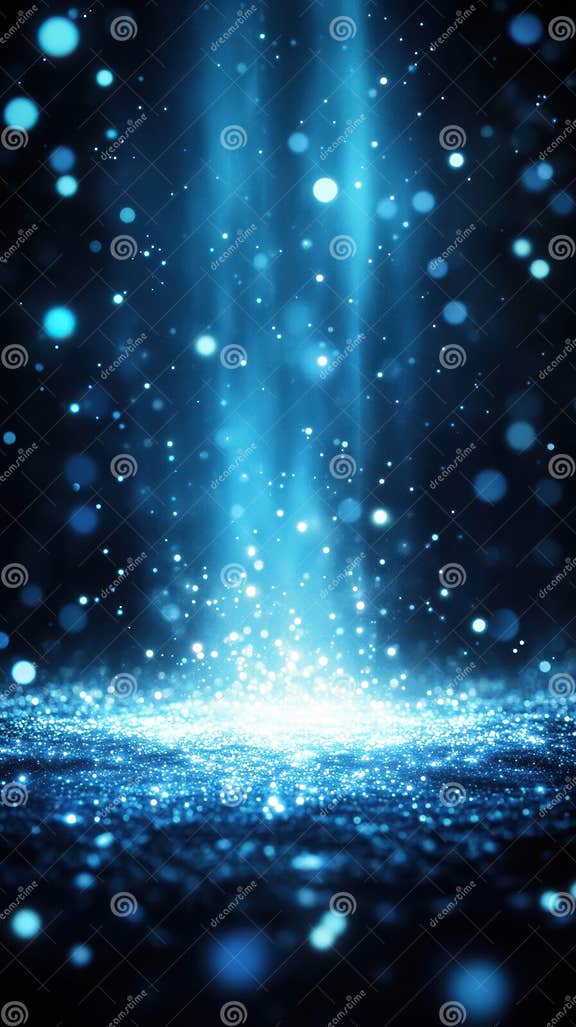 Bright Blue Particles Falling in Magical Light Display Stock ...