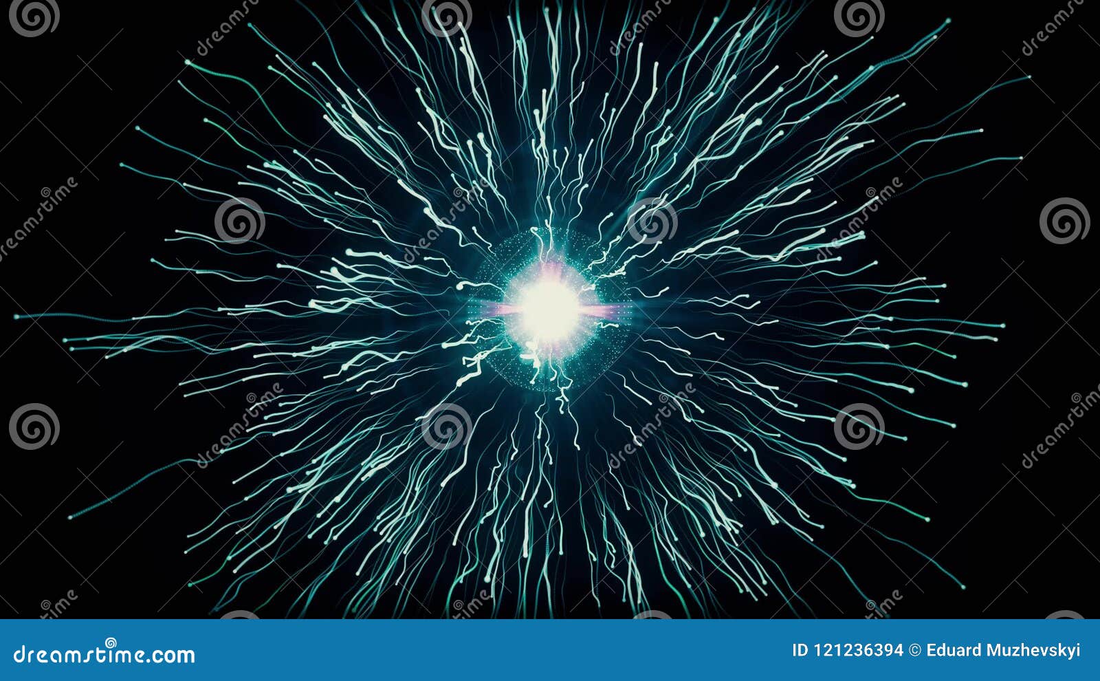 Bright Blue Particles with Streams Collide and Create Explosion with ...