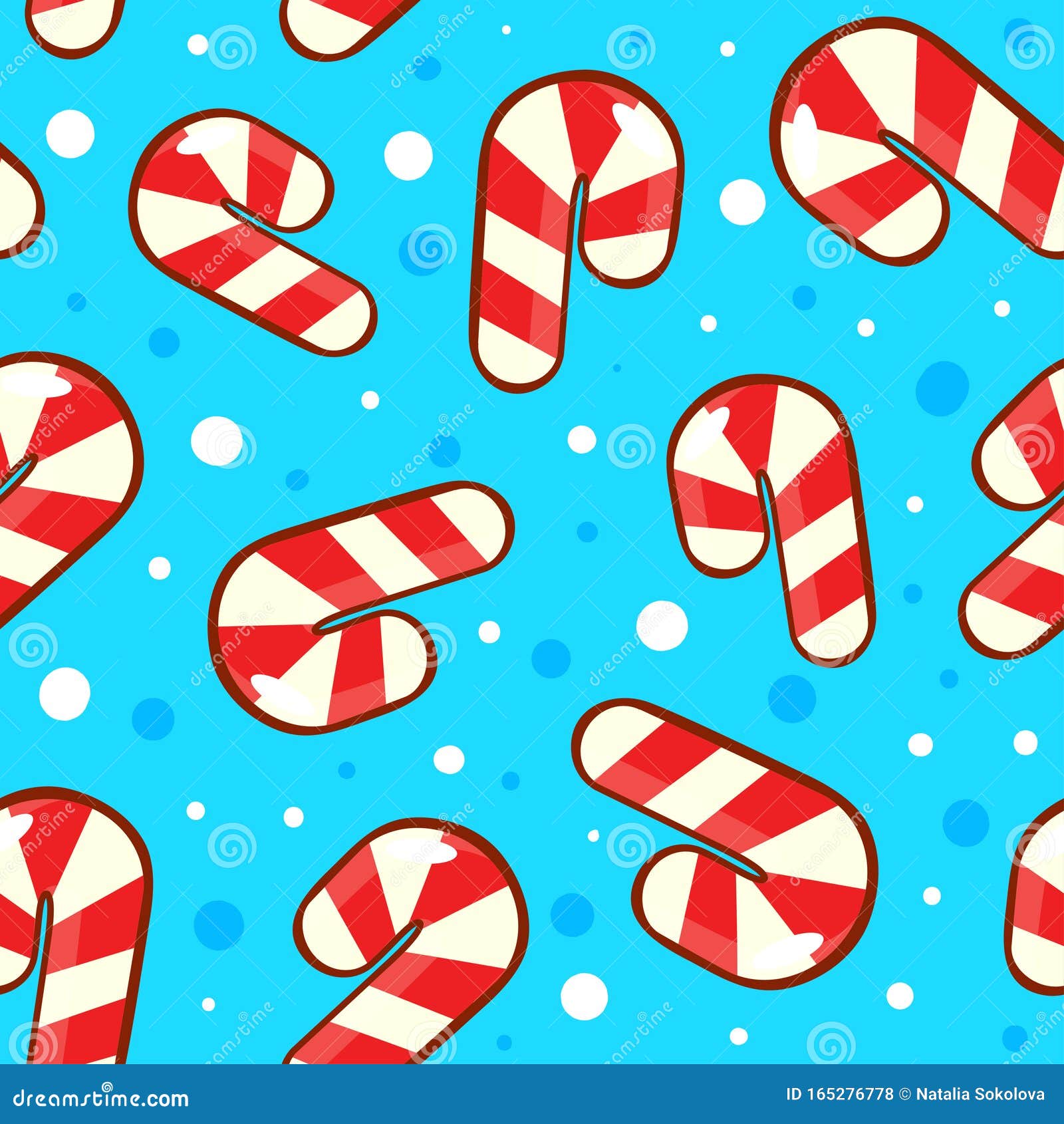 Bright Blue Pattern with Candy Canes and Snow Stock Vector ...