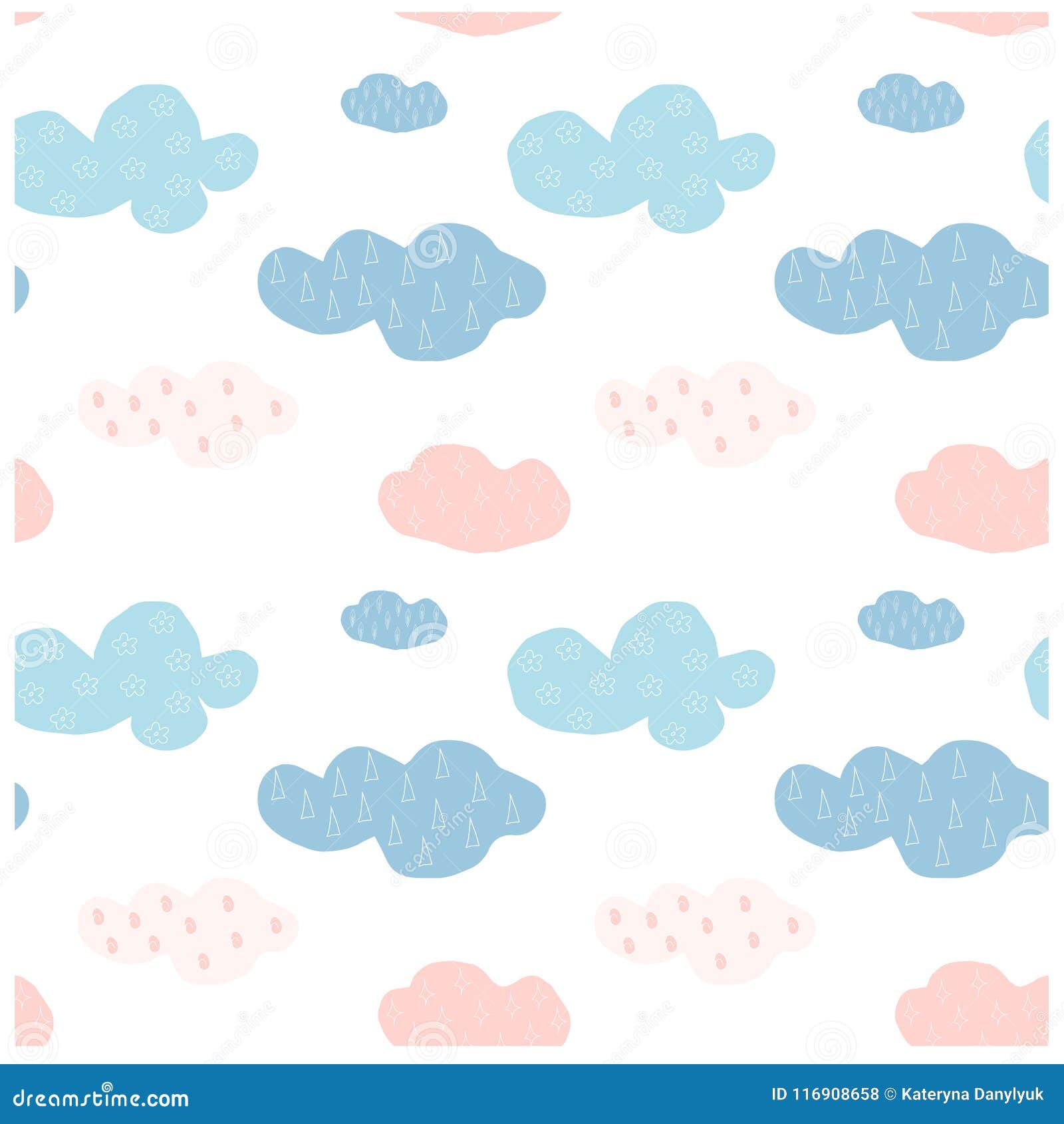 Bright Blue and Pink Clouds on White Seamless Pattern Stock Vector ...