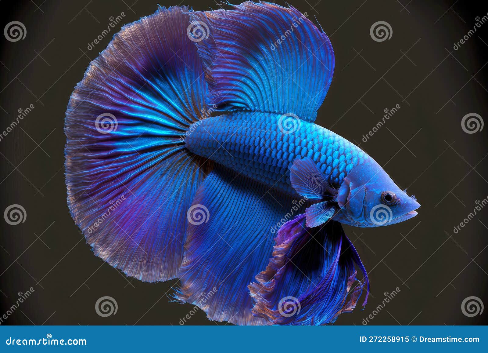 Bright Blue Purple Betta Fish with Fan-shaped Tail Stock Illustration ...