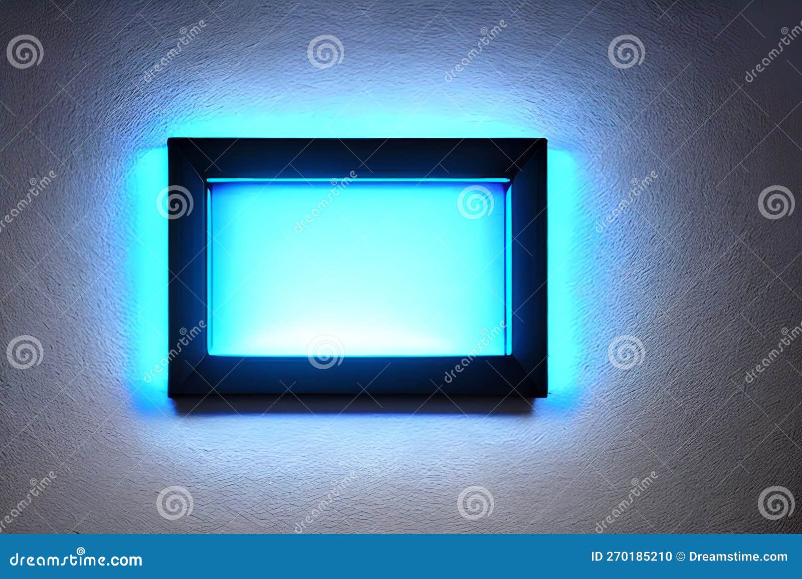 Bright Blue Rectangle Neon Frame at the Wall Backdrop and Background ...