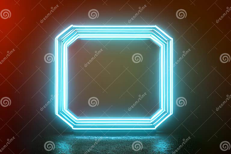 Bright Blue Rectangle Standing Neon Light Backdrop and Background Stock ...