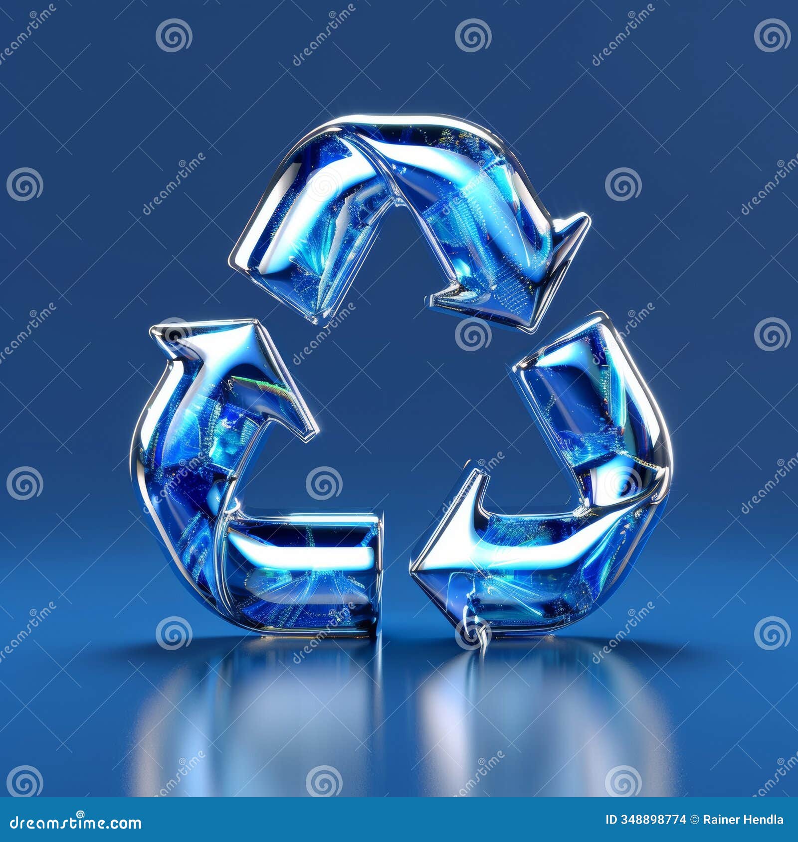 Bright Blue Recycle Symbol Crafted from Glass on a Solid Background ...