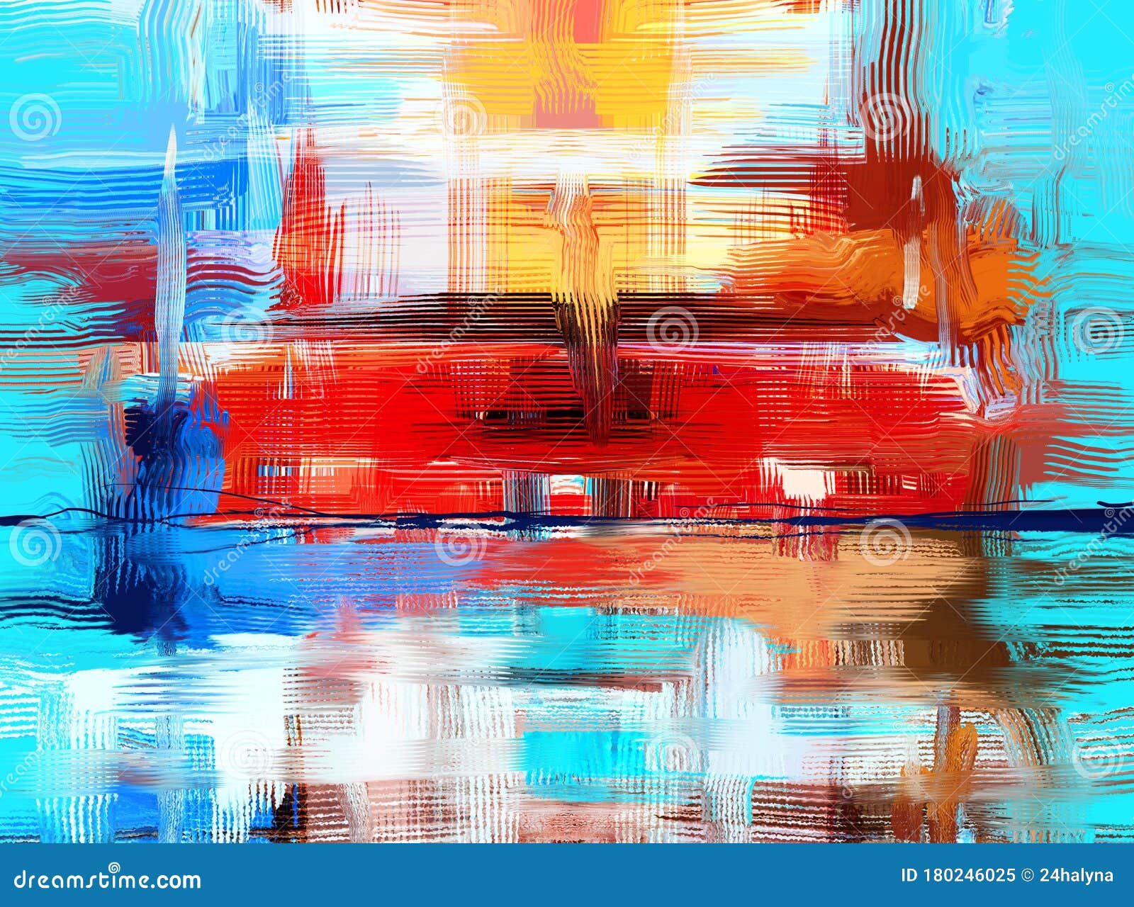 Bright Blue and Red Colored Digital Abstract Painting, Background ...
