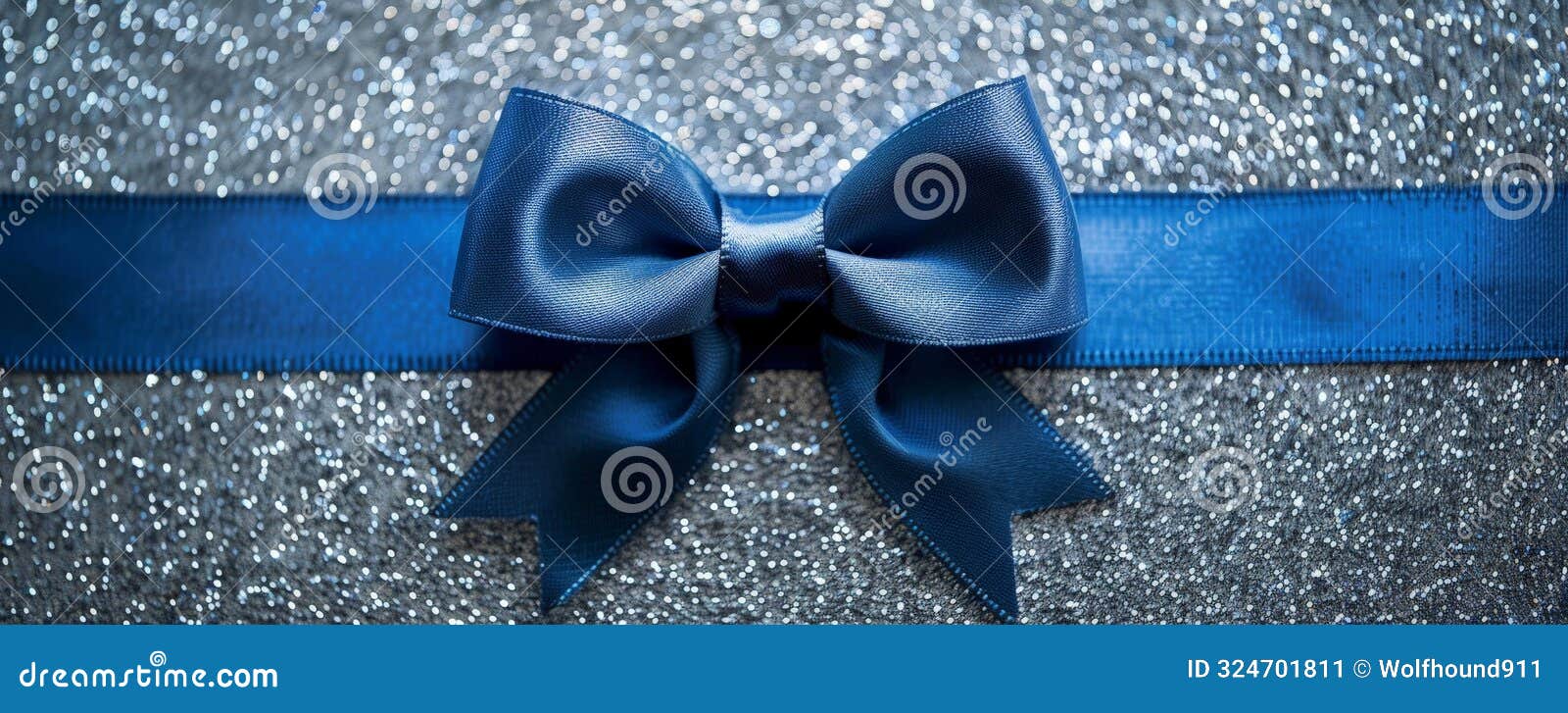 A Bright Blue Ribbon Bow on a Silver Glitter Background. the Bold Color ...