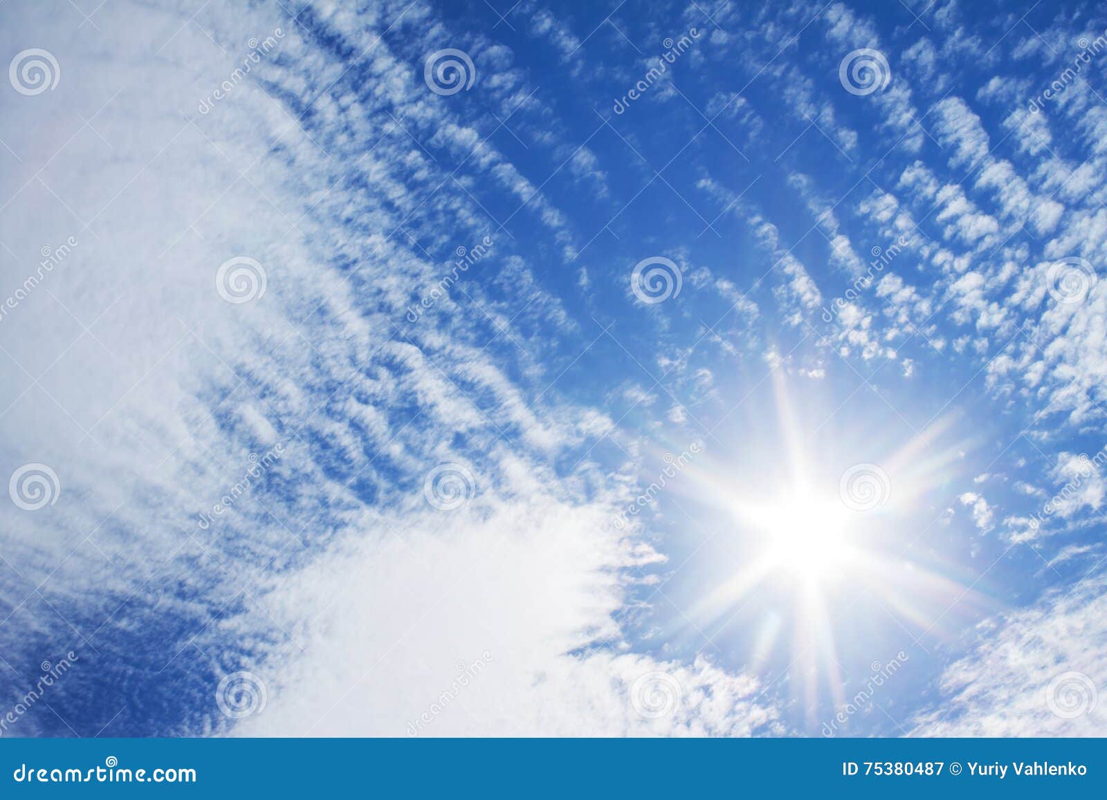 Bright Blue Sky Clouds and Sun Rays Stock Image - Image of high ...