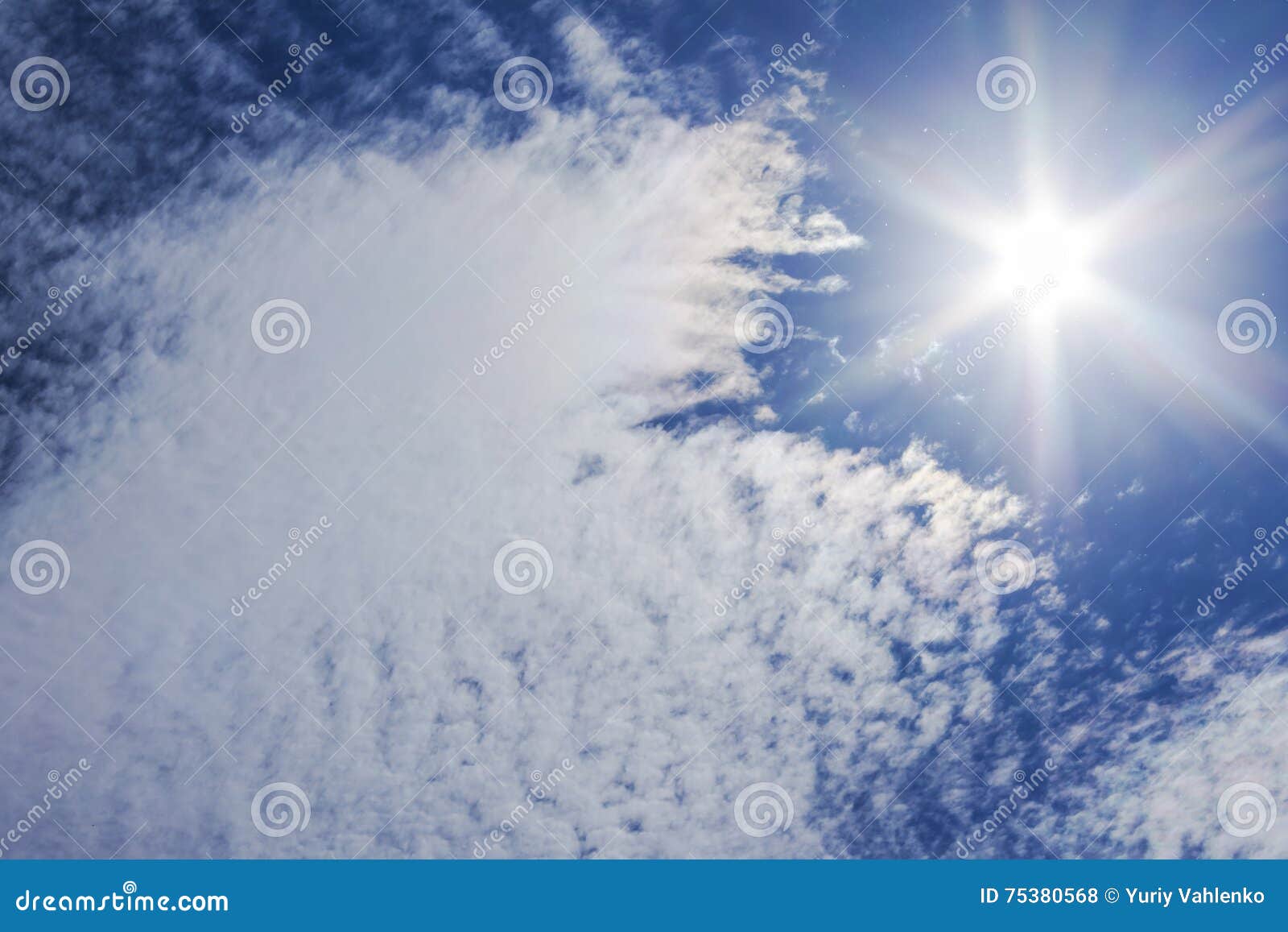 Bright Blue Sky Clouds and Sun Rays Stock Photo - Image of cumulus ...