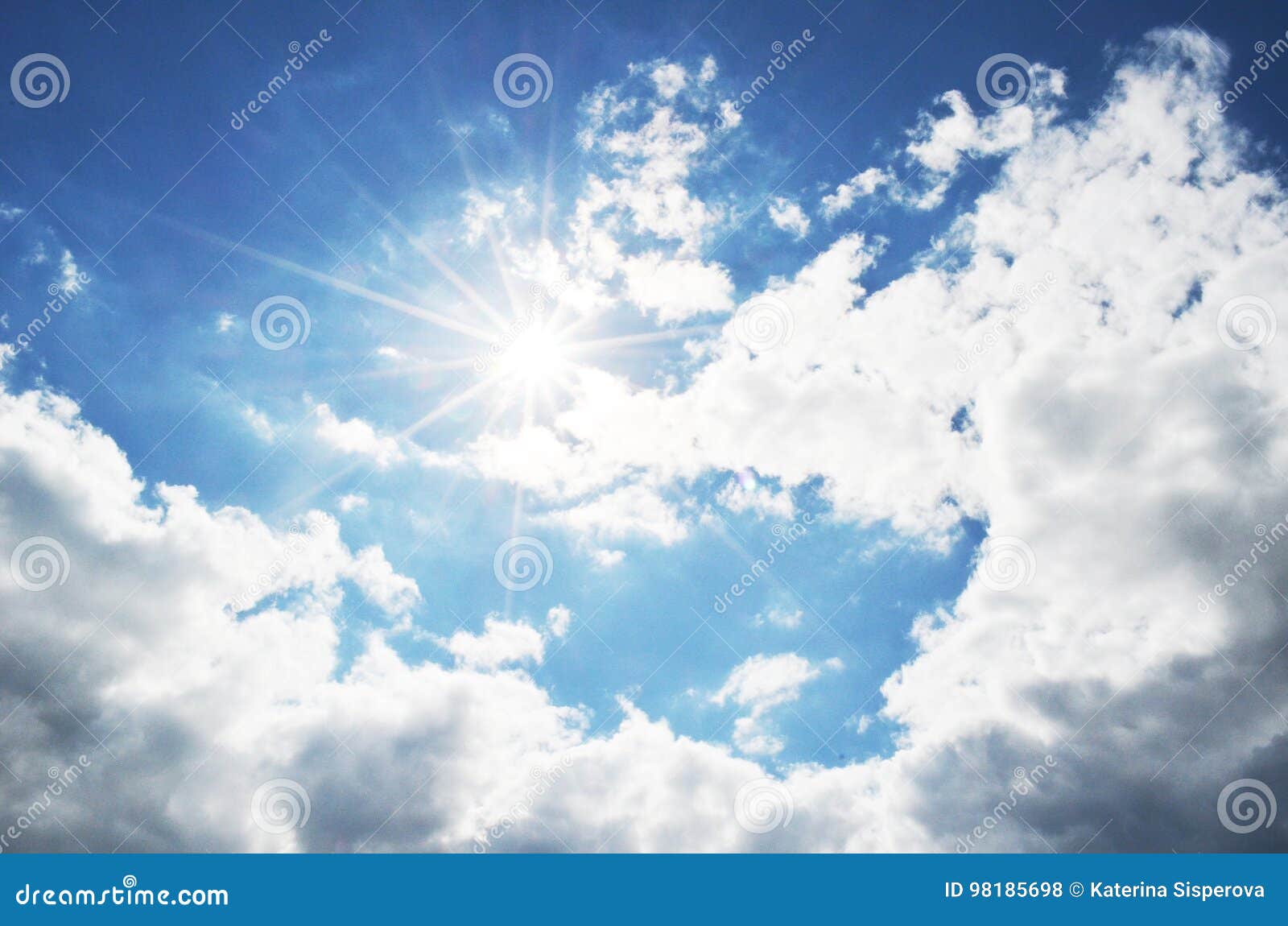 Bright Blue Sky with Clouds and Sun Rays Stock Photo - Image of white ...