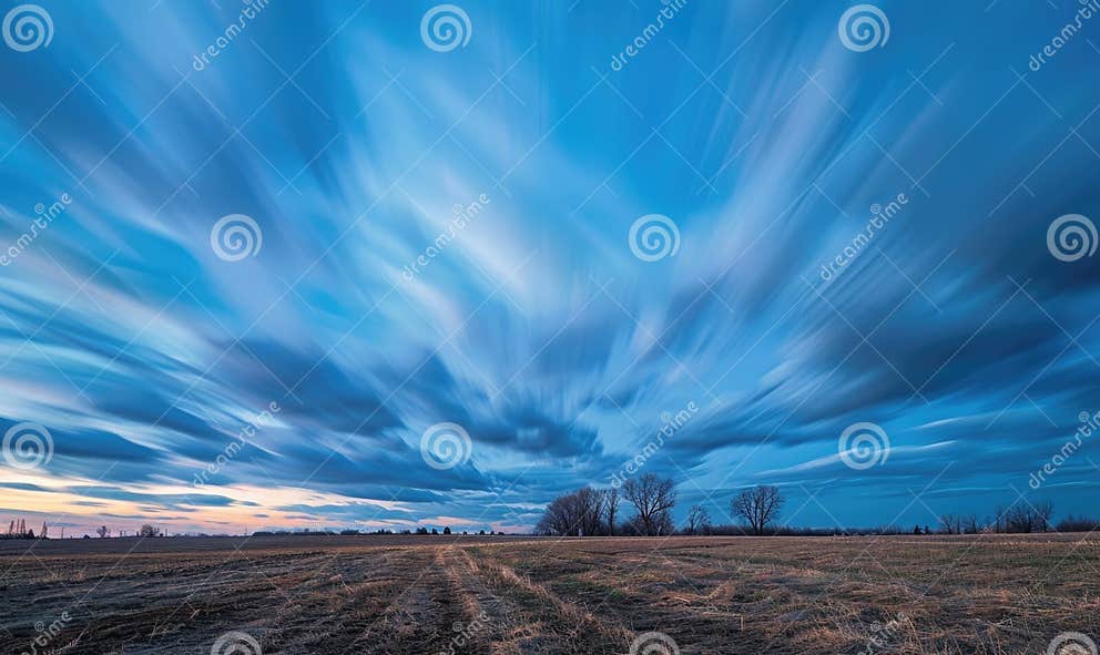 Bright Blue Sky, Wispy Cirrus Clouds, Windy Evening Stock Photo - Image ...