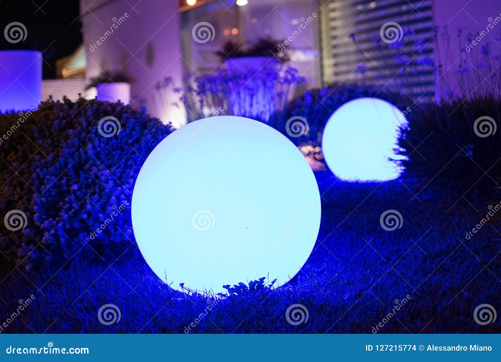 Bright Blue Spheres in the Night Stock Photo - Image of light ...
