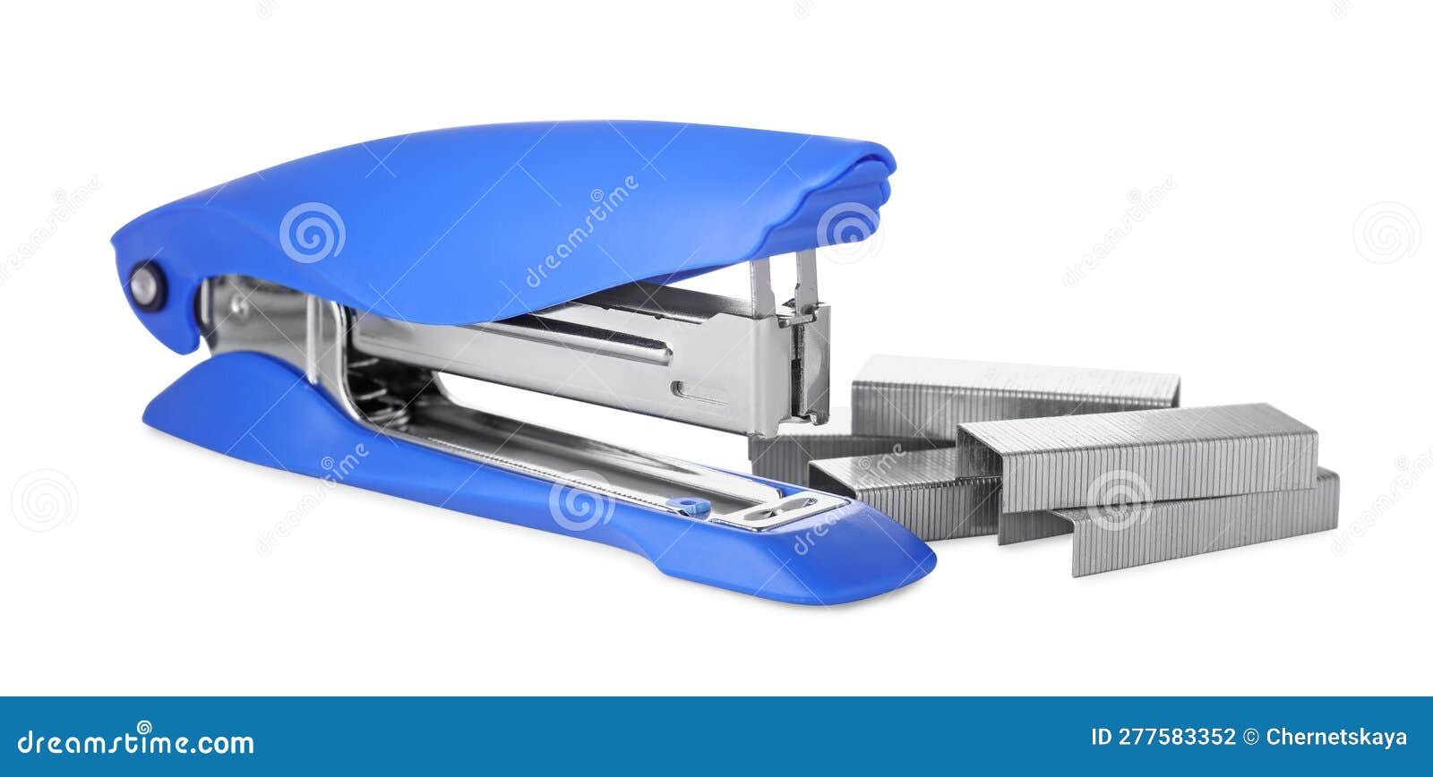 Bright Blue Stapler with Staples on White Stock Photo - Image of clip ...