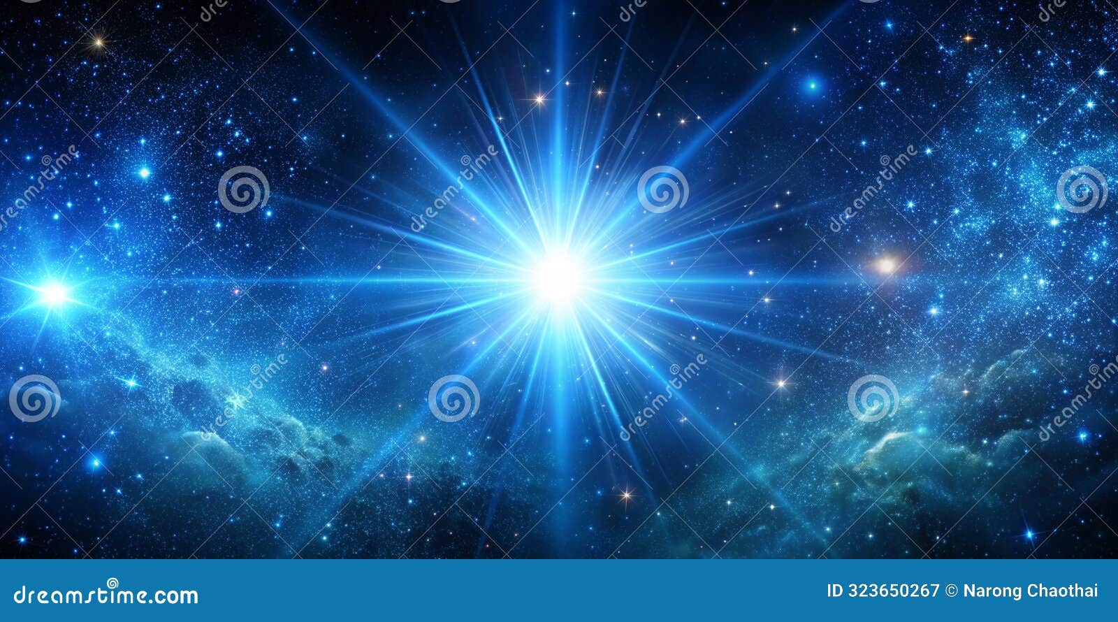 Bright Blue Star Shining in Deep Space Stellar Explosion Behind Star ...