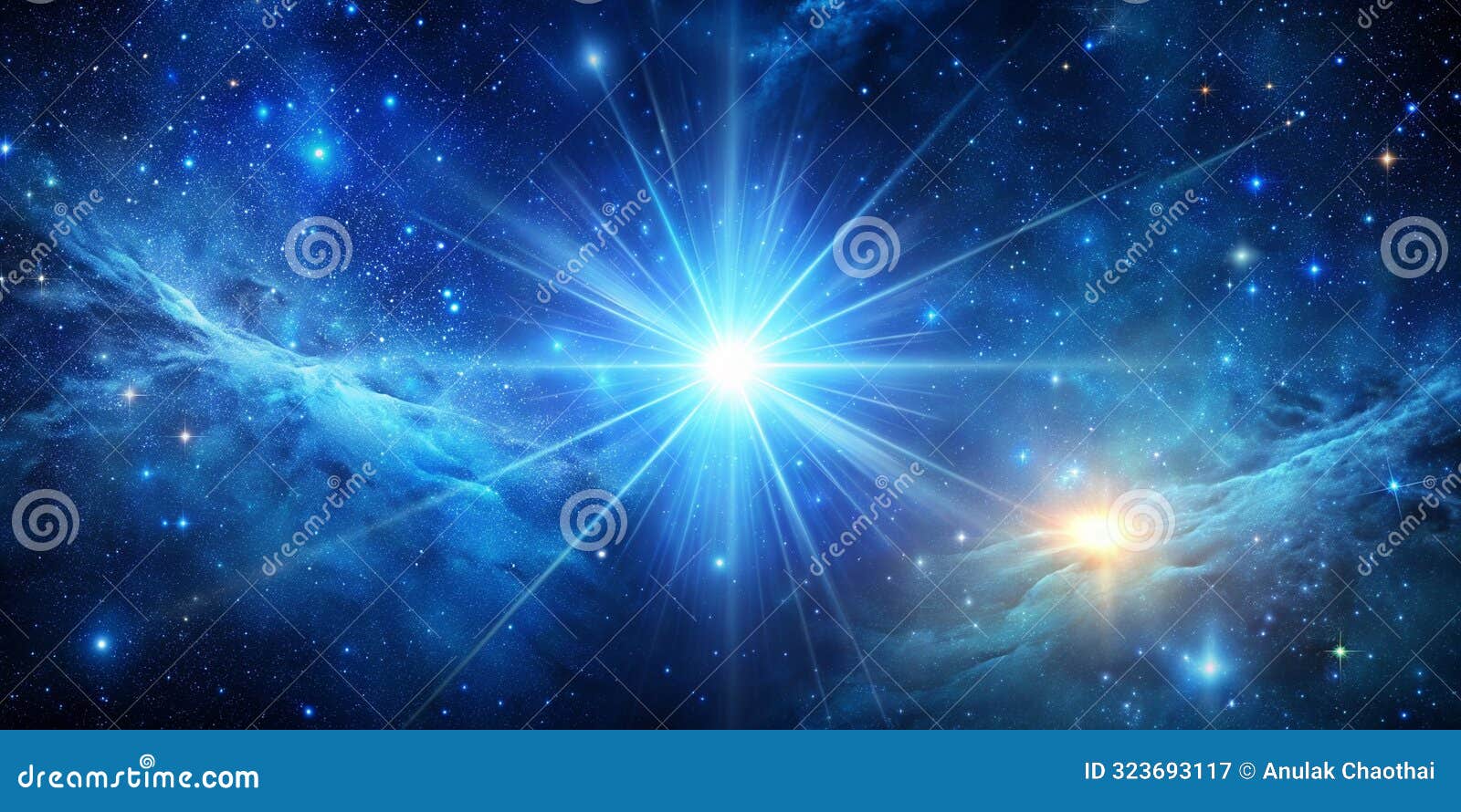 Bright Blue Star Shining in Deep Space Stellar Explosion Behind Star ...