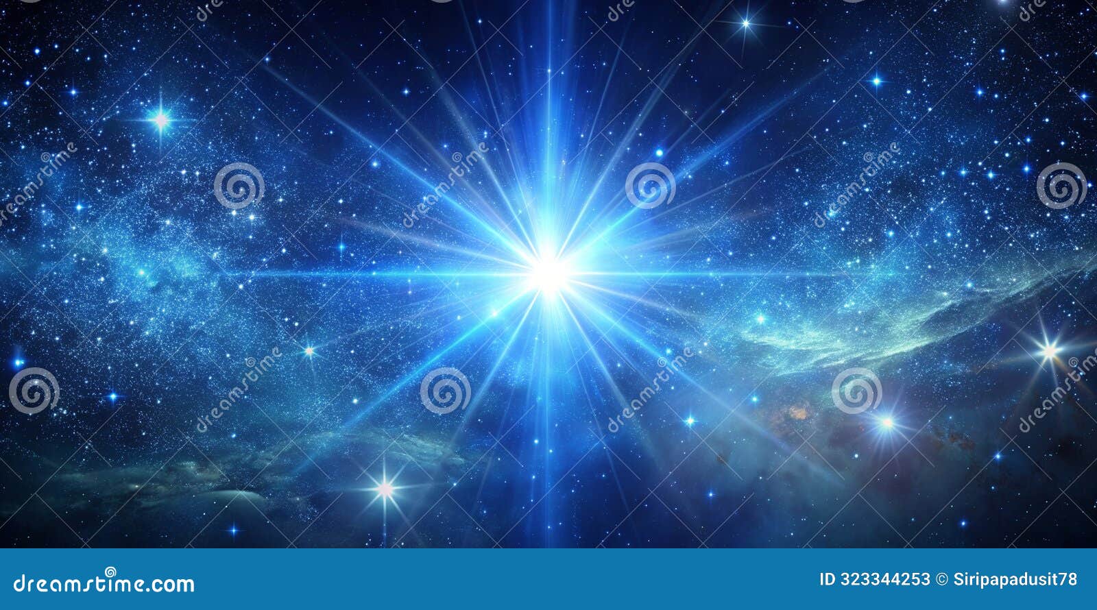 Bright Blue Star Shining in Deep Space Stellar Explosion Behind Star ...