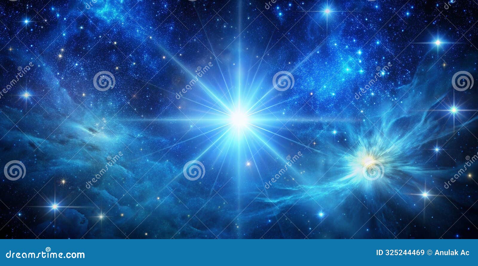 Bright Blue Star Shining in Deep Space Stellar Explosion Behind Star ...