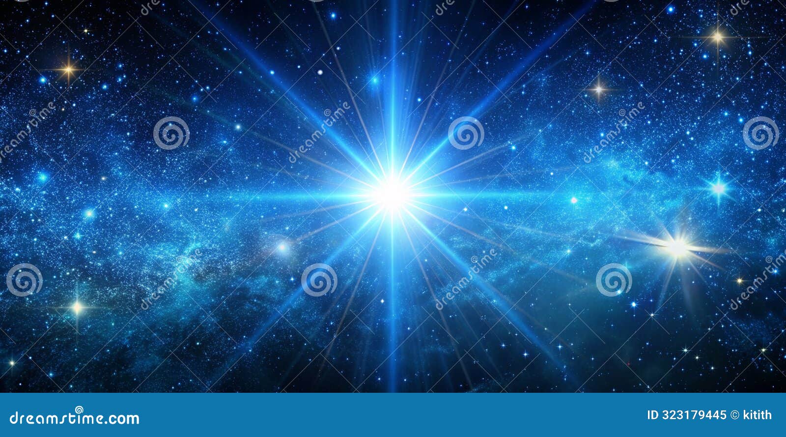 Bright Blue Star Shining in Deep Space Stellar Explosion Behind Star ...