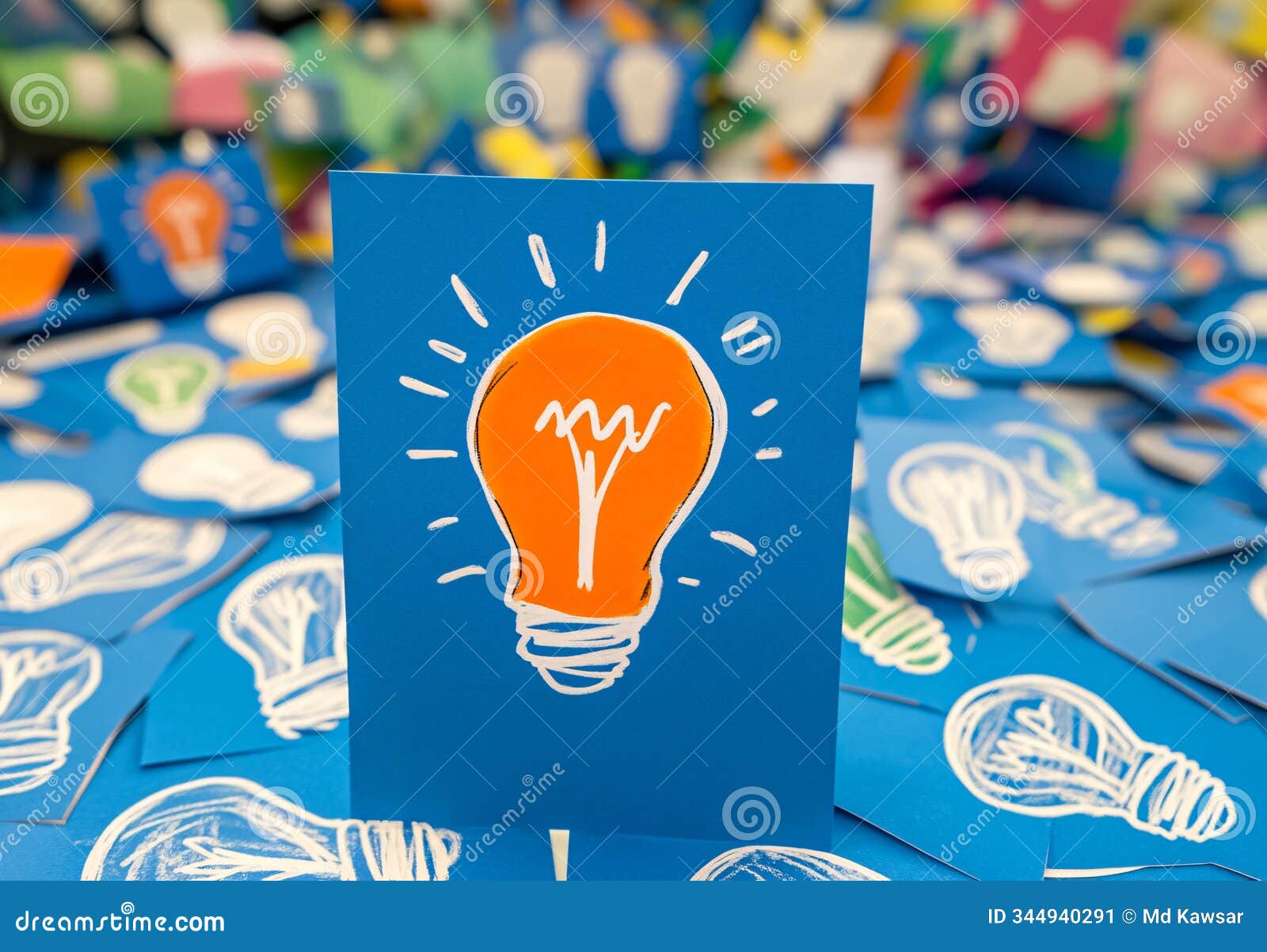 Bright Blue Sticky Notes with Light Bulb Drawings Stock Illustration ...