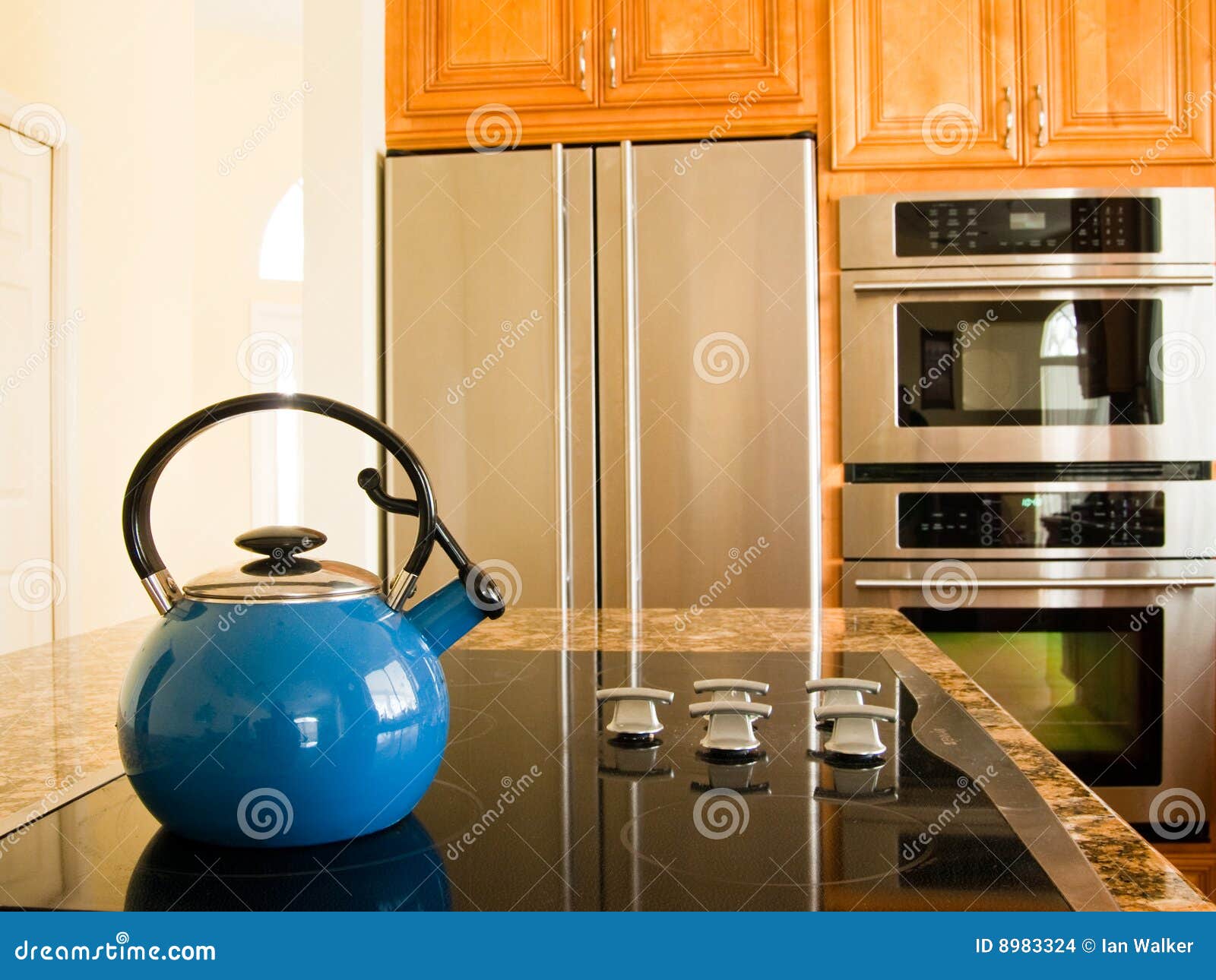 Bright Blue Traditional Kettle Stock Photo - Image of beverage ...