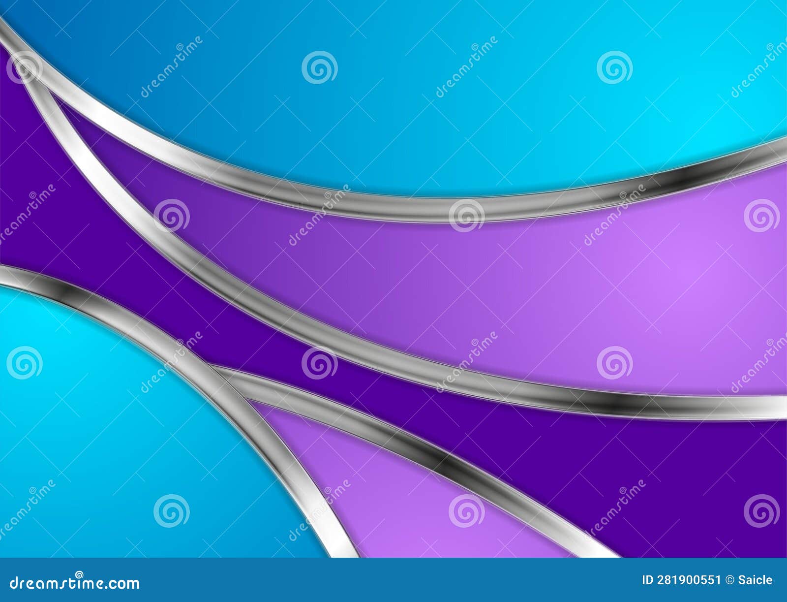 Bright Blue Violet Background with Metallic Waves Stock Vector ...