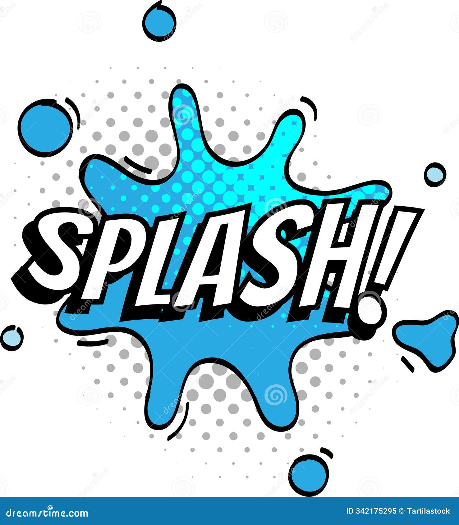 Bright Blue Water Splash with Bold White Letters and Exclamation Point ...