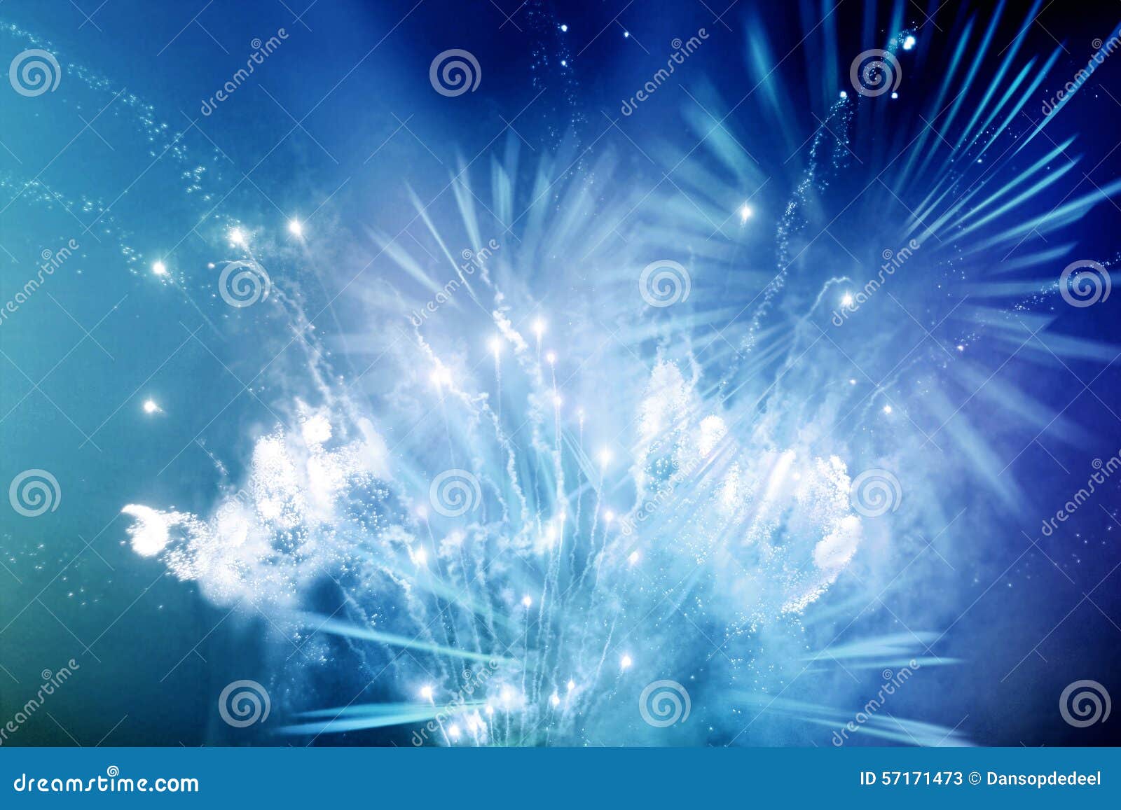 Bright Blue and White Fireworks Stock Image - Image of motion ...