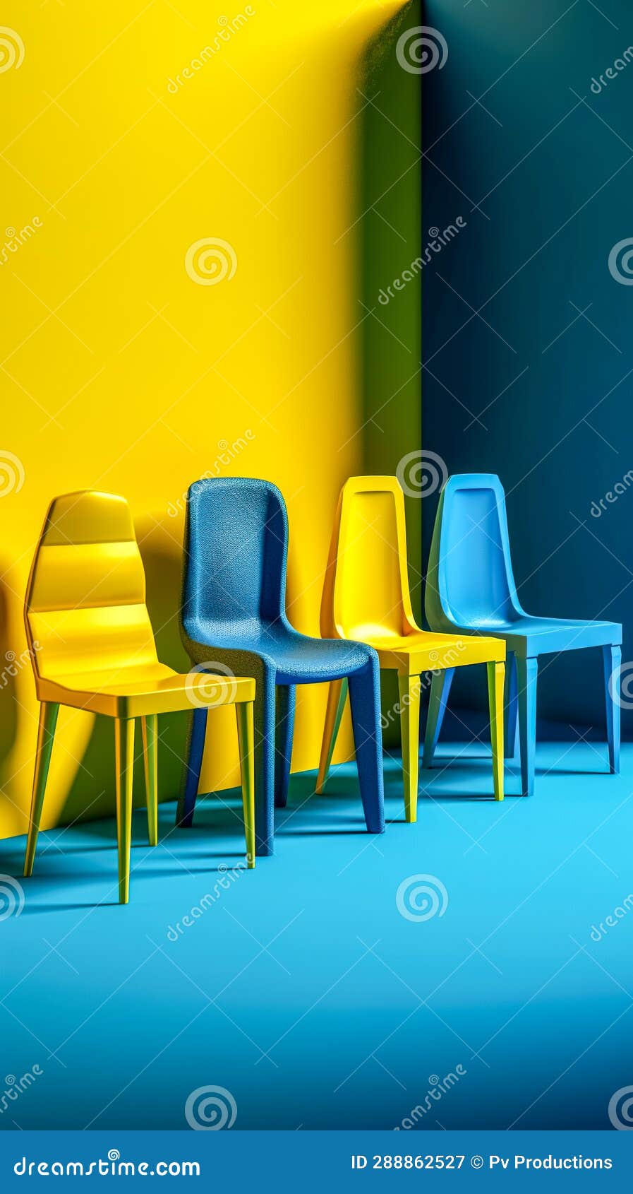 Bright Blue and Yellow Chairs, Generative AI. Stock Image - Image of ...
