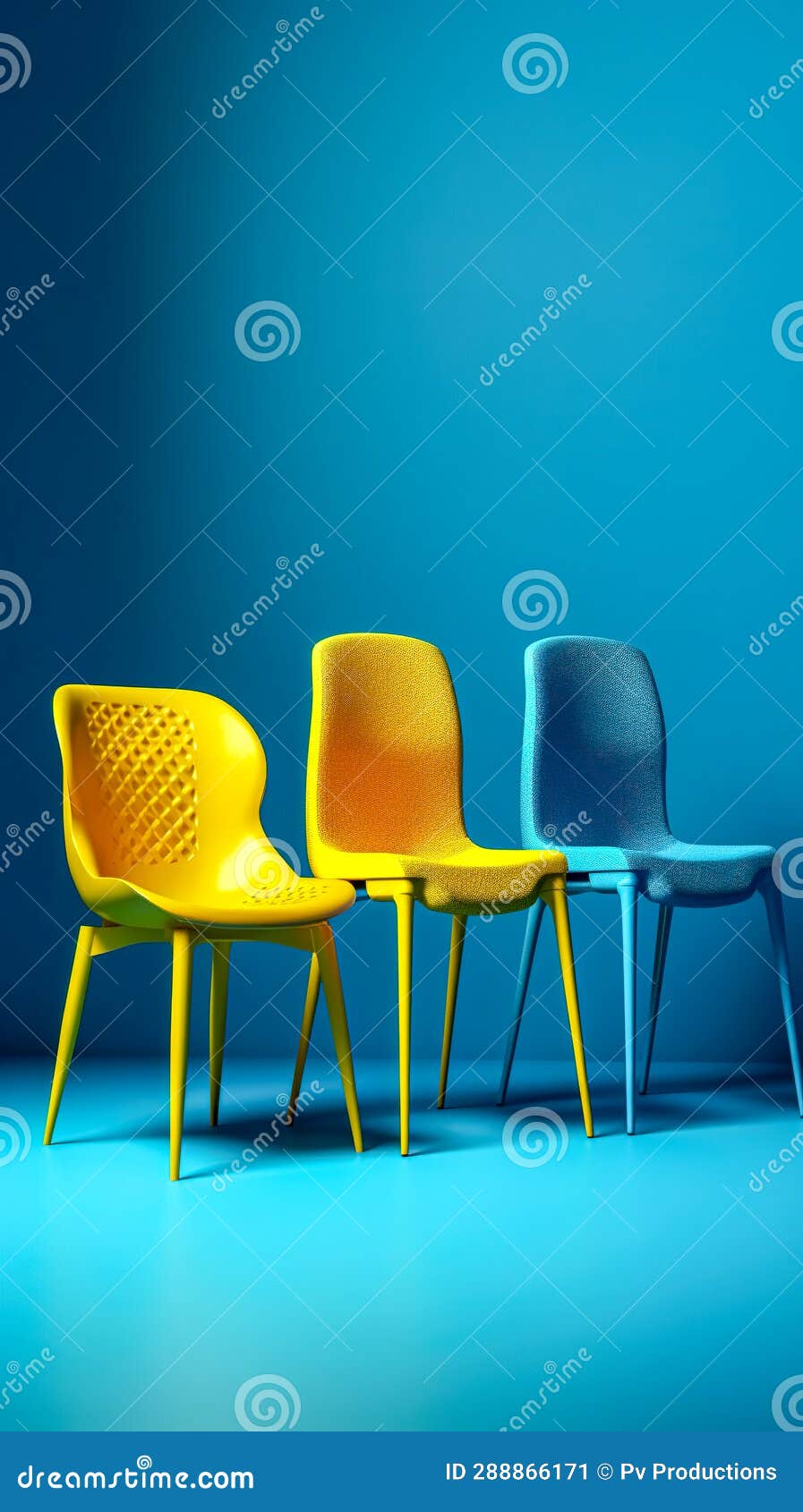 Bright Blue and Yellow Chairs, Generative AI. Stock Image - Image of ...