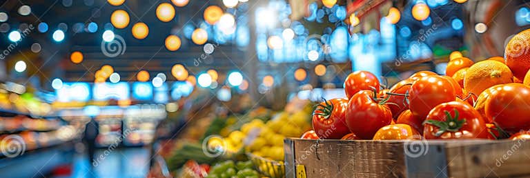 Bright and Blurred Interior View of a Large Open Grocery Store ...