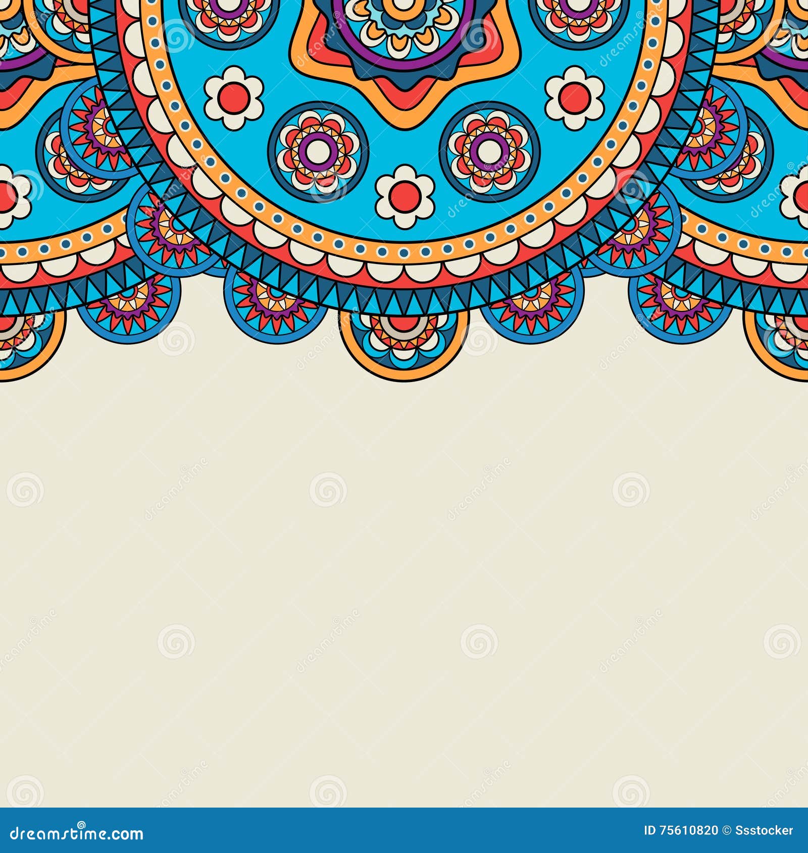 Bright Boho Floral Upper Border Stock Vector - Illustration of color ...