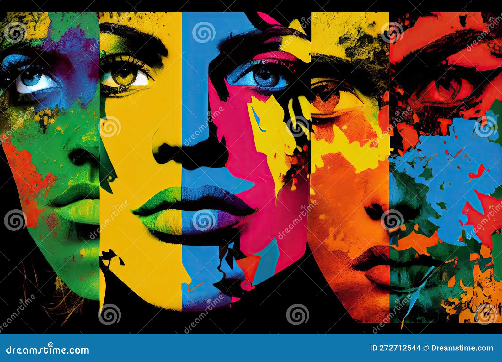 Bright and Bold Face Collage with Contrasting Colors Stock Illustration ...