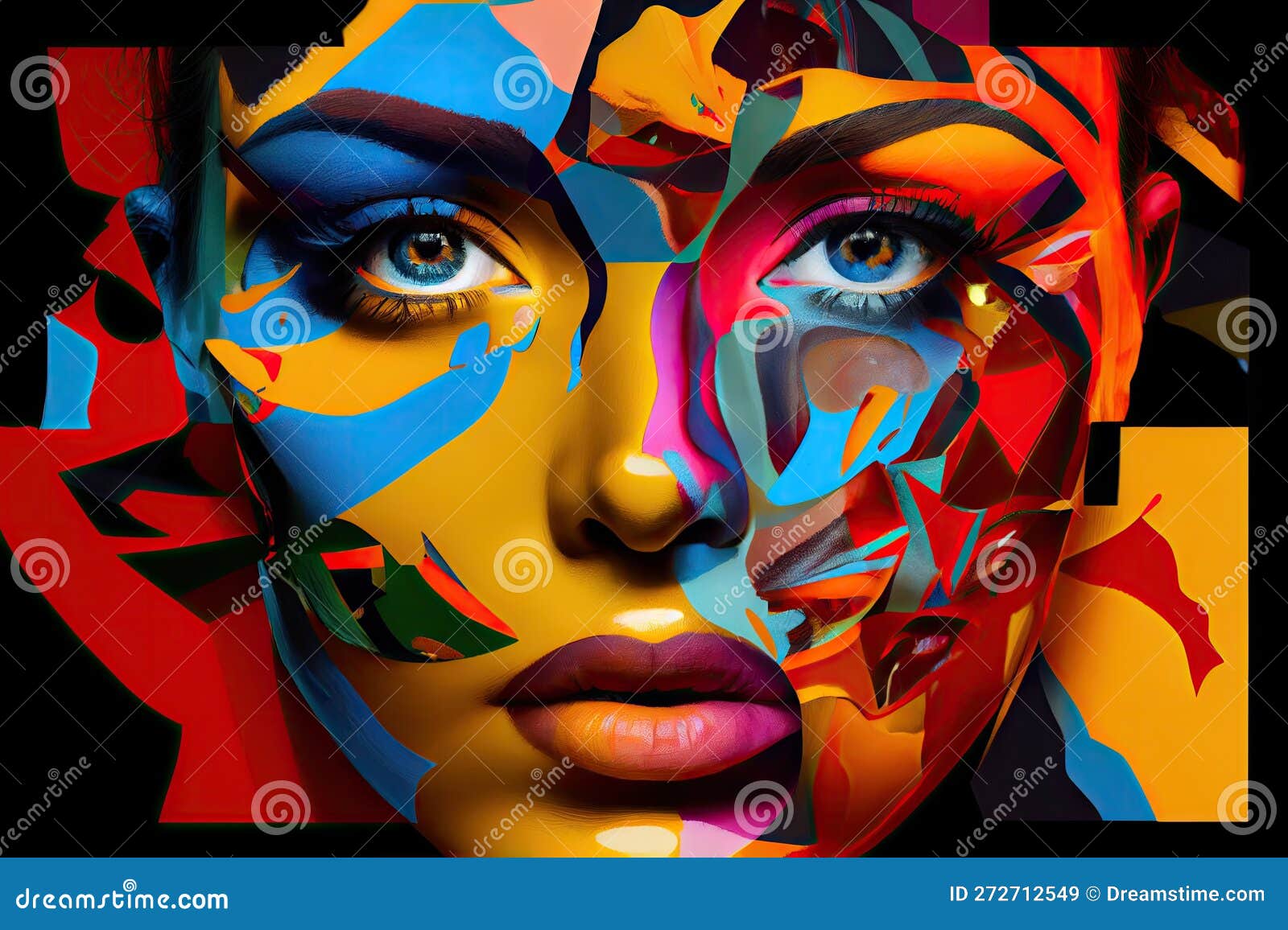 Bright and Bold Face Collage with Contrasting Colors Stock Image ...