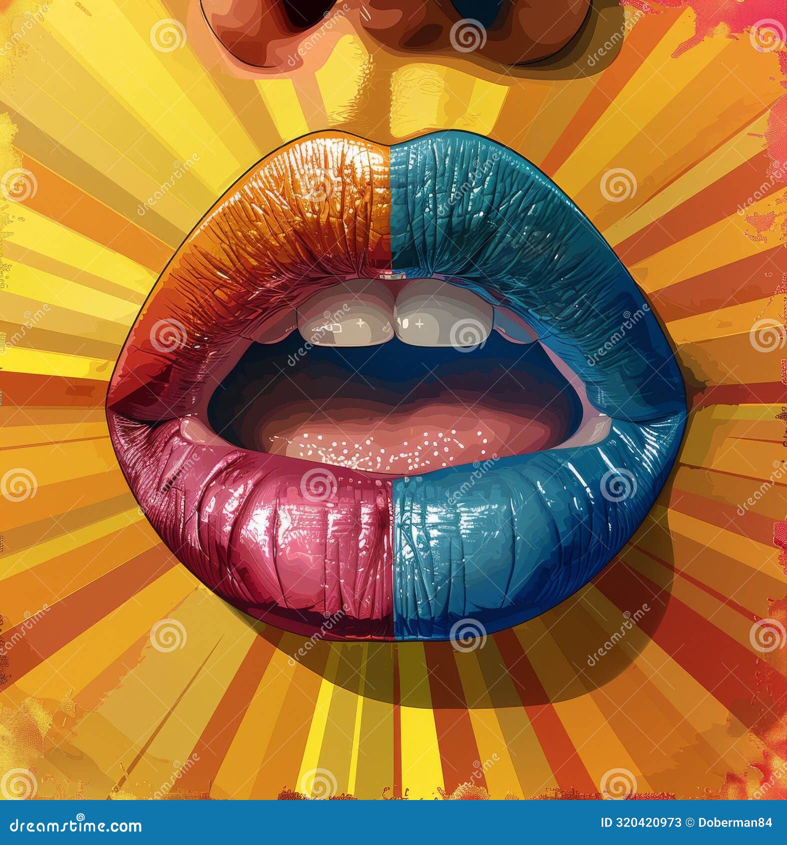 Vibrant Pop Art Rainbow Lips With Tongue Out On Colorful Background Stock Image Image Of