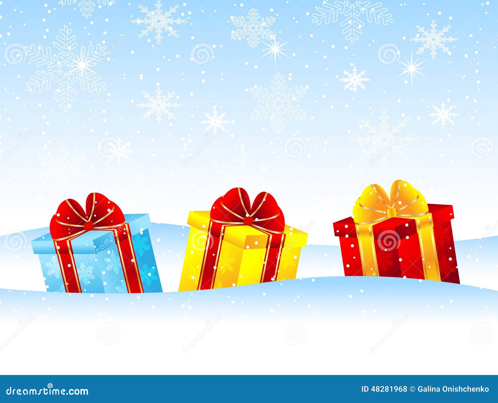 Bright Boxes with Gifts on To Snow Stock Vector - Illustration of blue ...