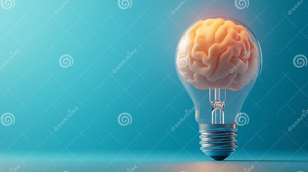 A Bright Brain Enclosed within a Lightbulb, Against a Blue Gradient ...