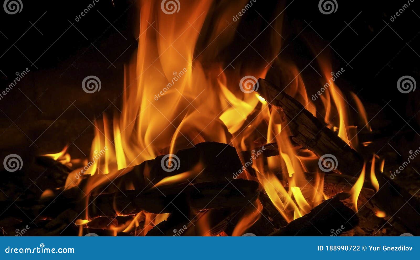 Bright Burning Flame of Fire with Embers at Night Stock Photo - Image ...