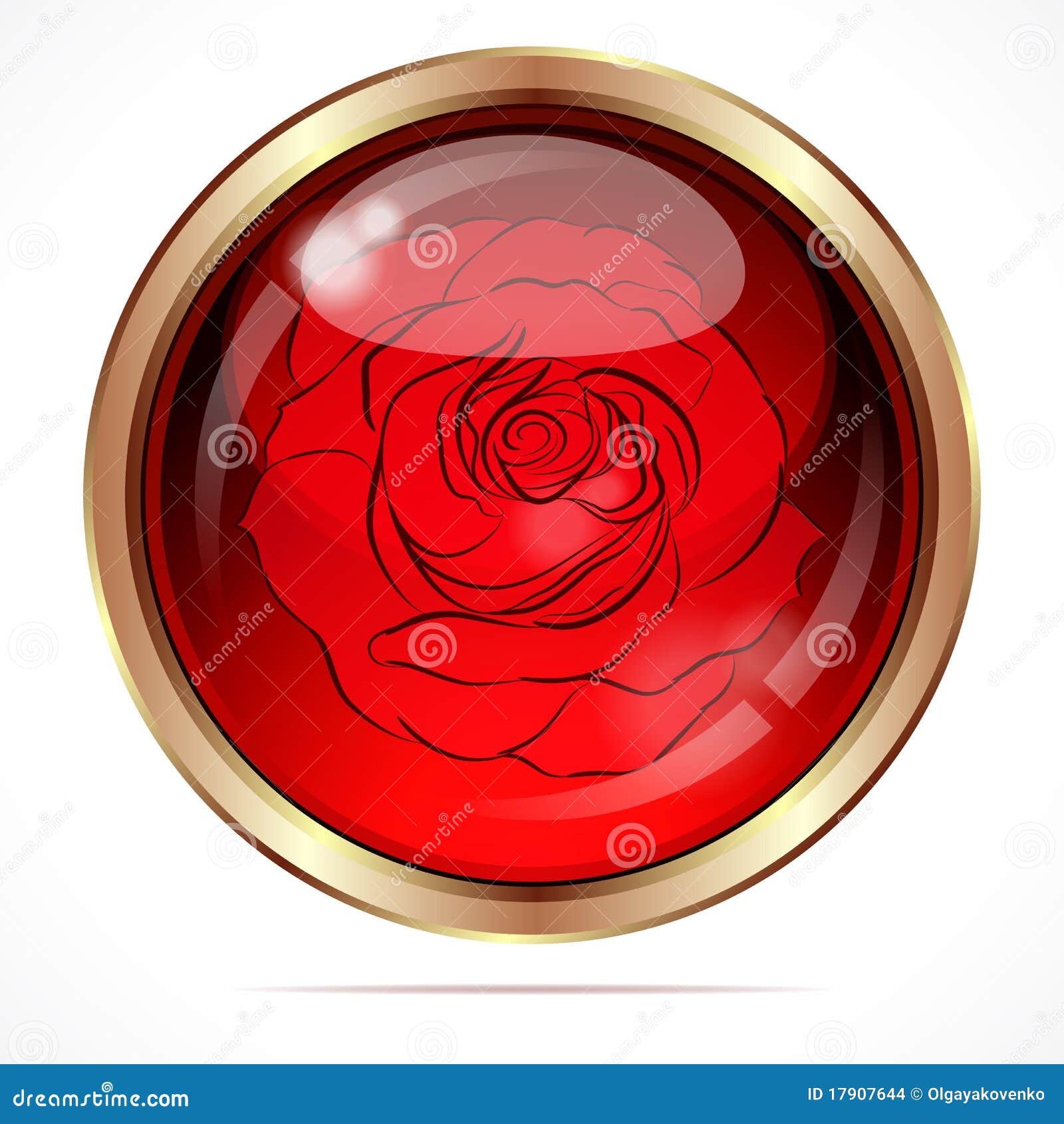 Bright Button with a Red Rose Flower. Stock Vector - Illustration of ...
