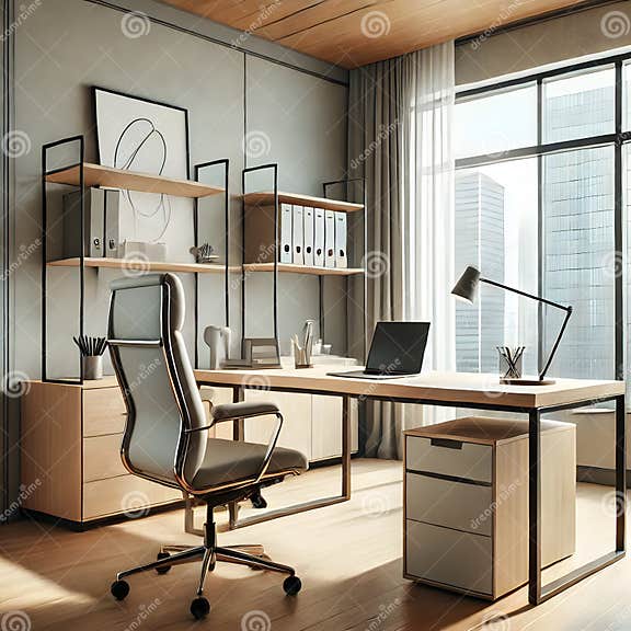 Bright and Calm Workspace stock illustration. Illustration of design ...