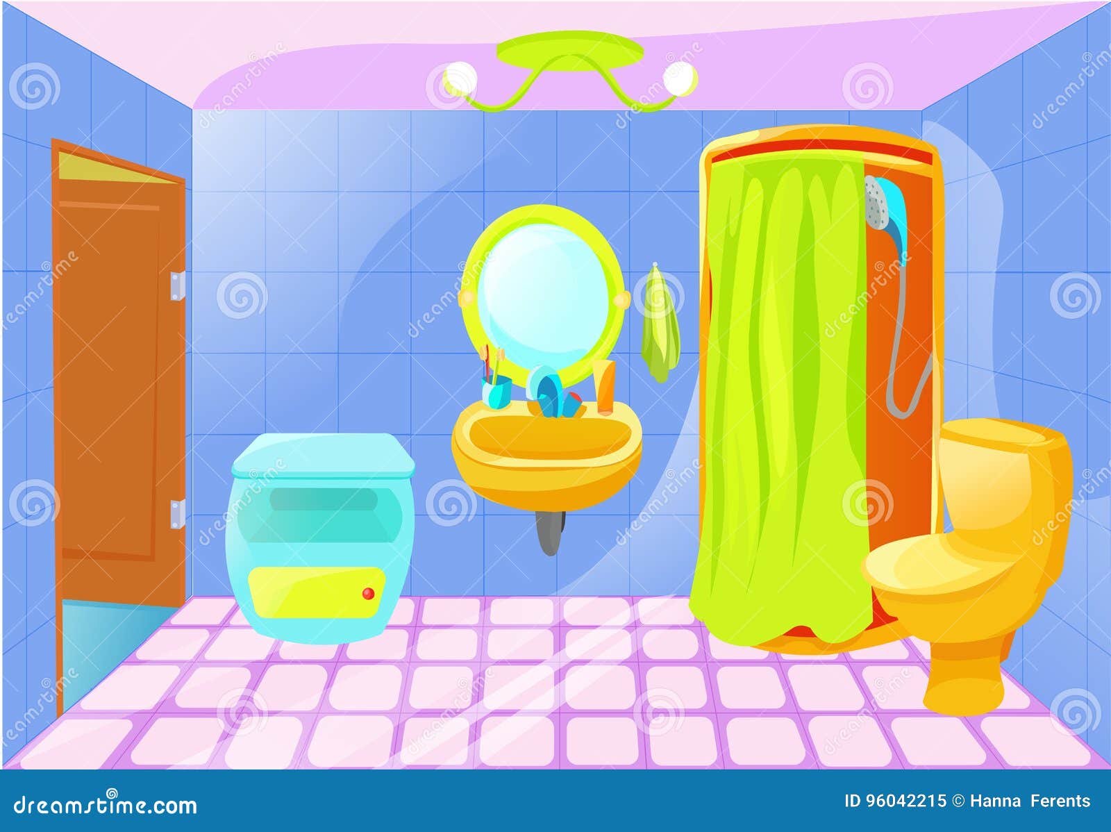 Bright Cartoon Bathroom Interior. Stock Vector - Illustration of faucet ...