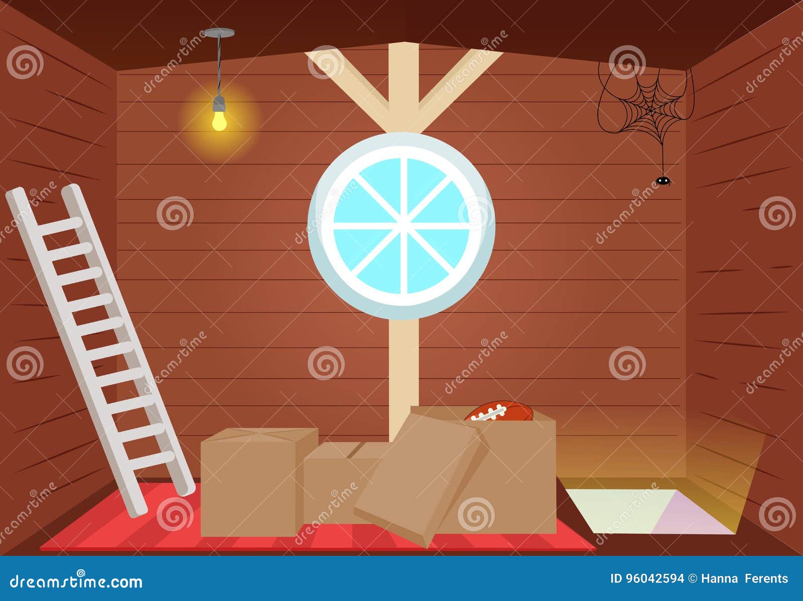 Bright Cartoon Interior Attic. Stock Vector - Illustration of home ...
