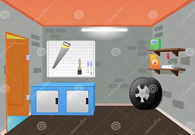 Bright Cartoon Interior of the Garage Stock Vector - Illustration of ...