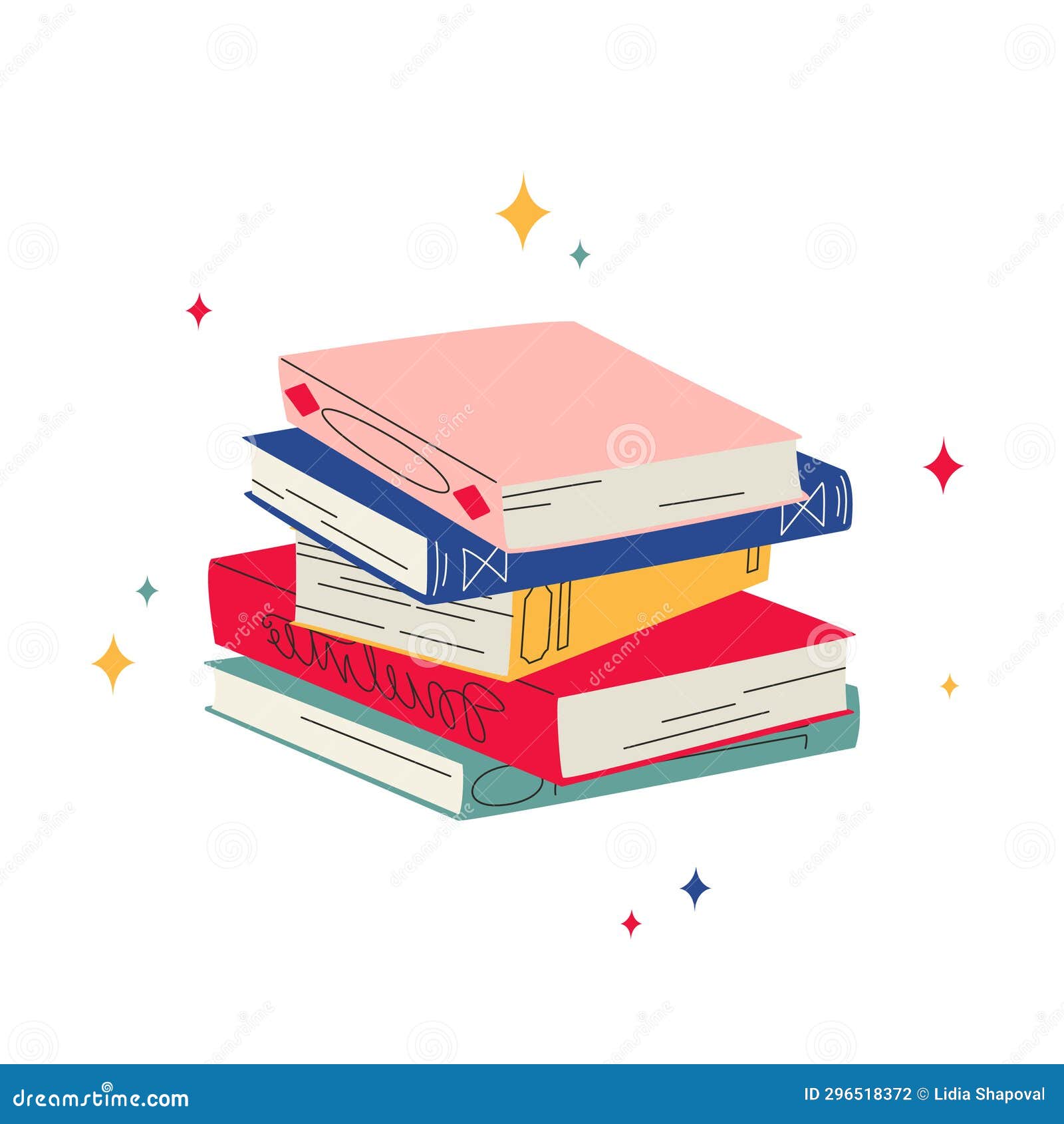 Bright Cartoon Stack of Five Books Stock Vector - Illustration of read ...