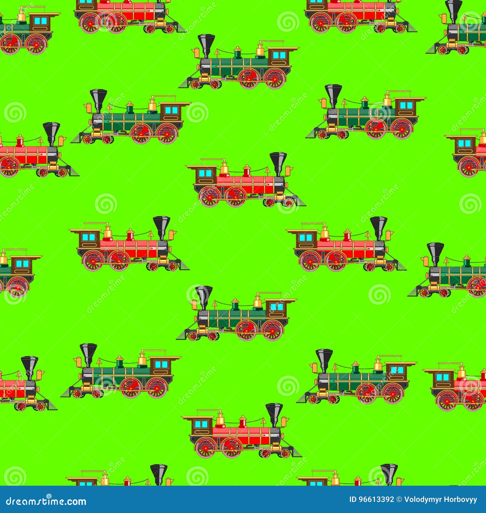 Bright Cartoon Steam Locomotive Seamless Background Stock Vector ...