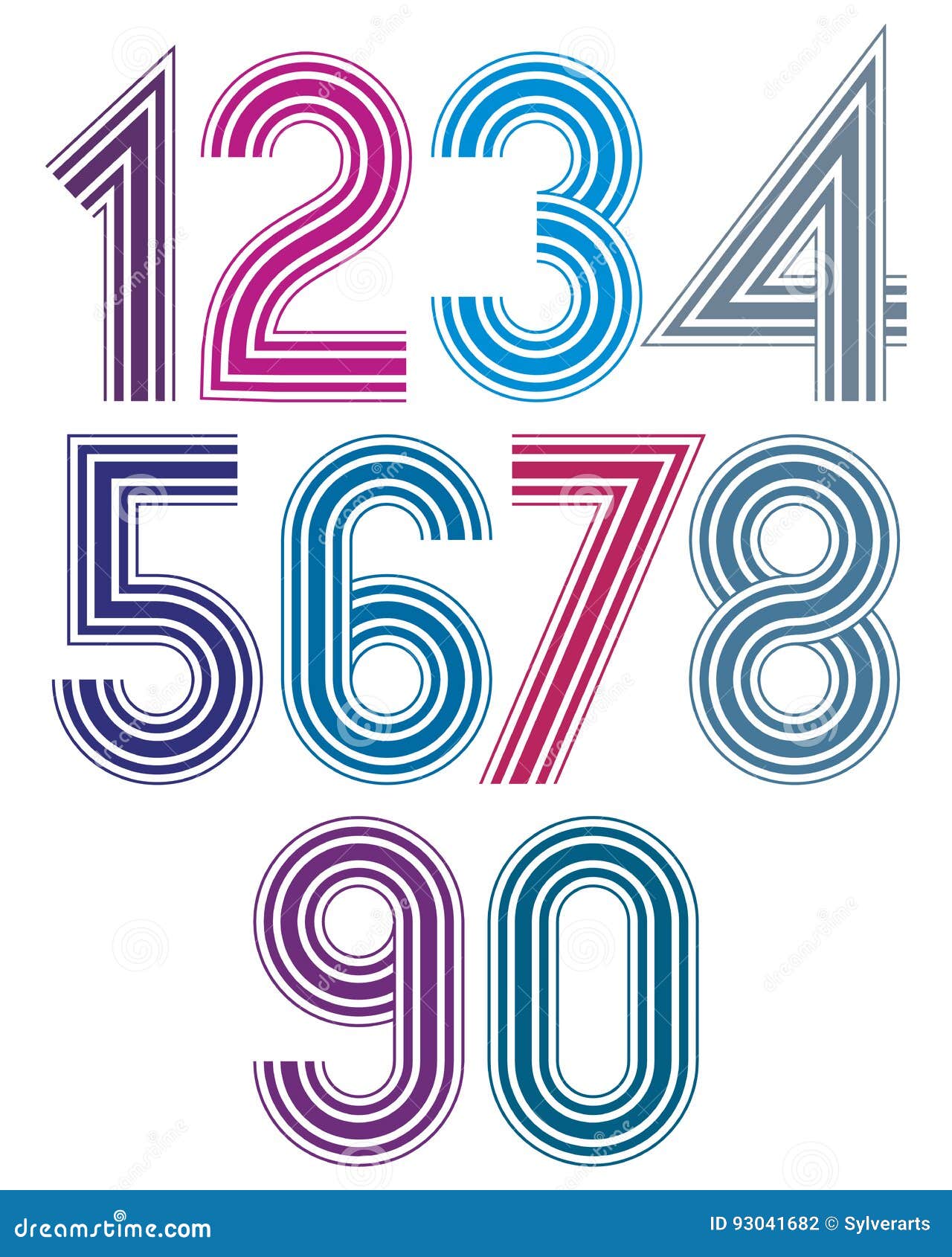 Bright Cartoon Striped Extensive Numbers with Rounded Corners. Stock ...