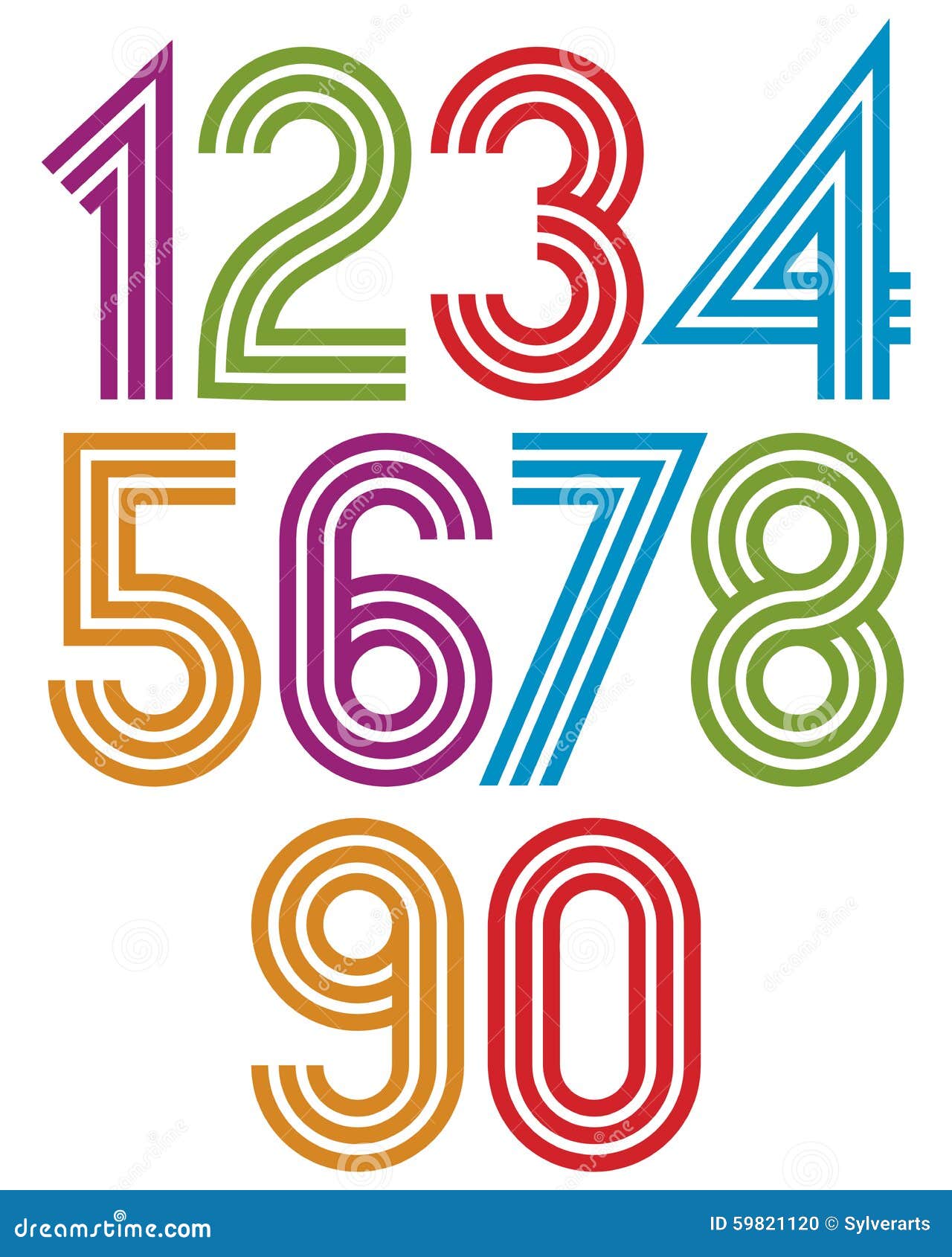 Bright Cartoon Striped Numbers Stock Vector - Illustration of numbers ...