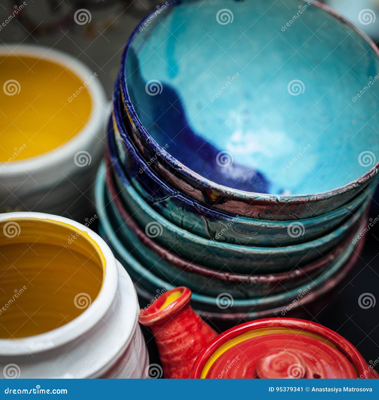 Bright Ceramic Tableware is Handmade. Stock Image - Image of yellow ...